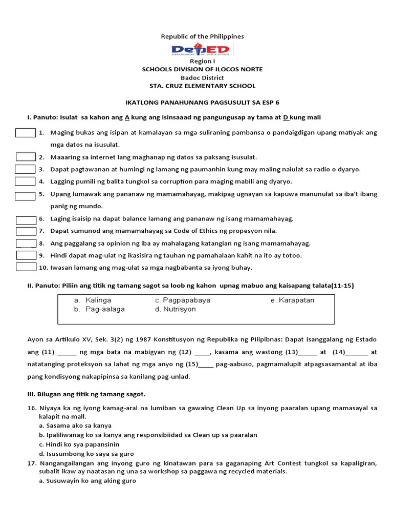 3rd ESP 6 2018-2019 | PDF