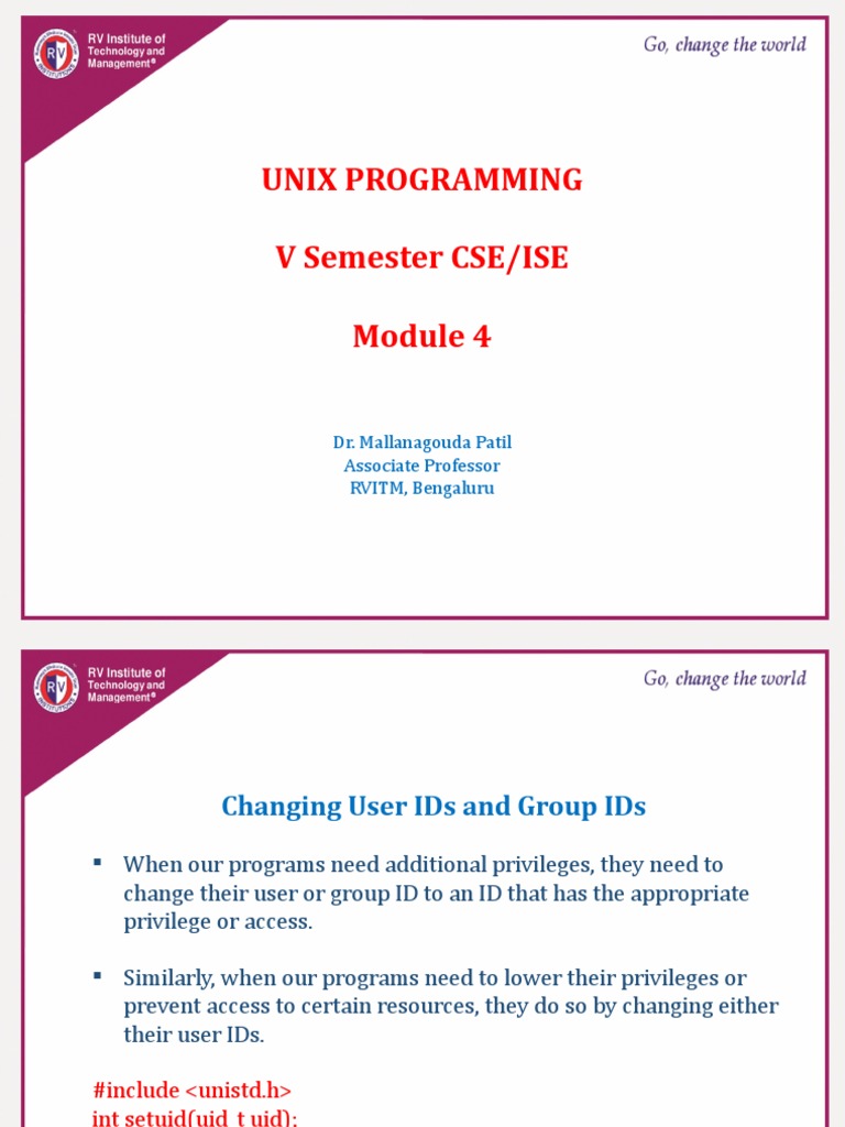 Module 4 Slides UNIX Programming 18CS56 | PDF | Input/Output | Programming