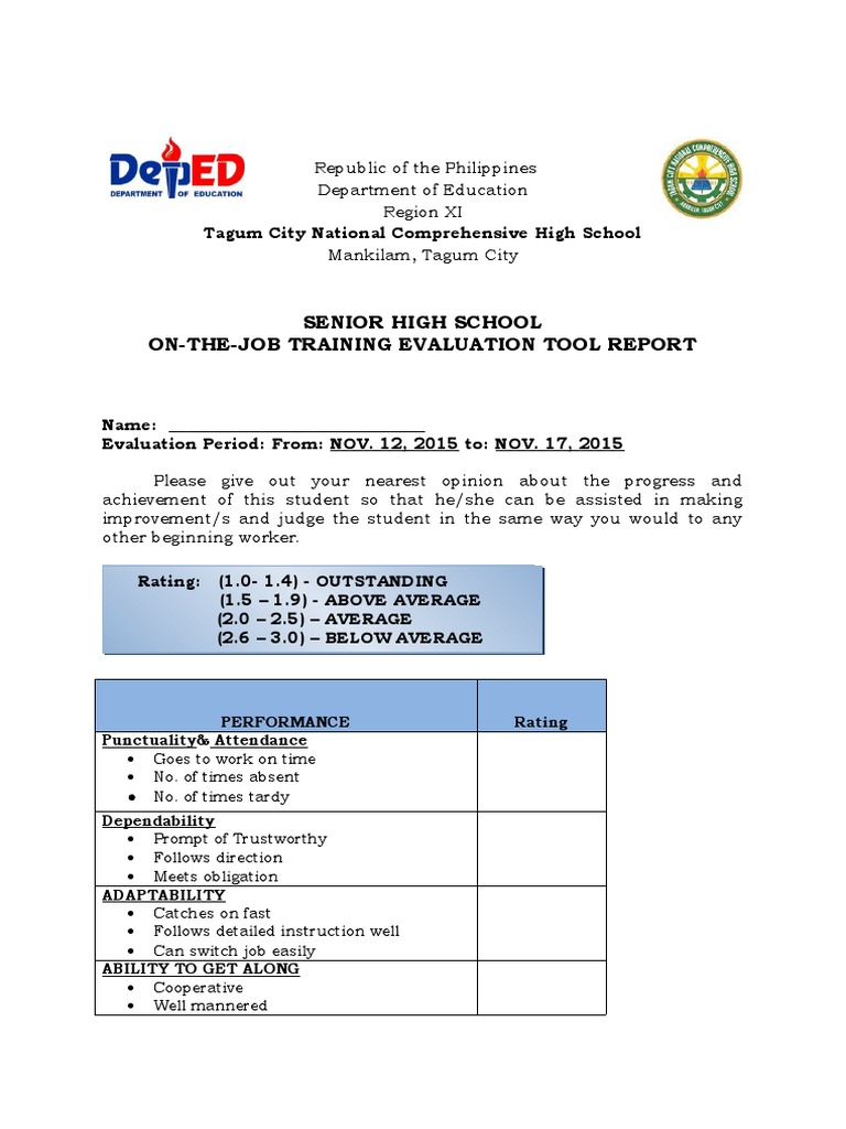 Work Based Training Evaluation | PDF