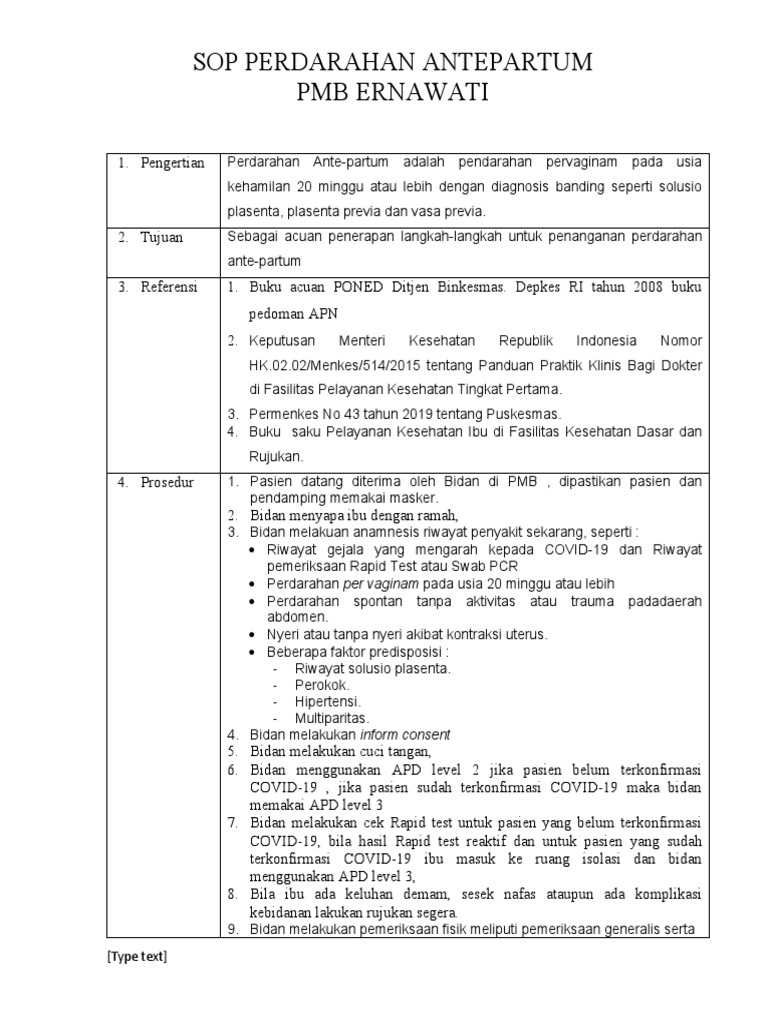 PMB Ernawati Sop Perdarahan Antepartum | PDF