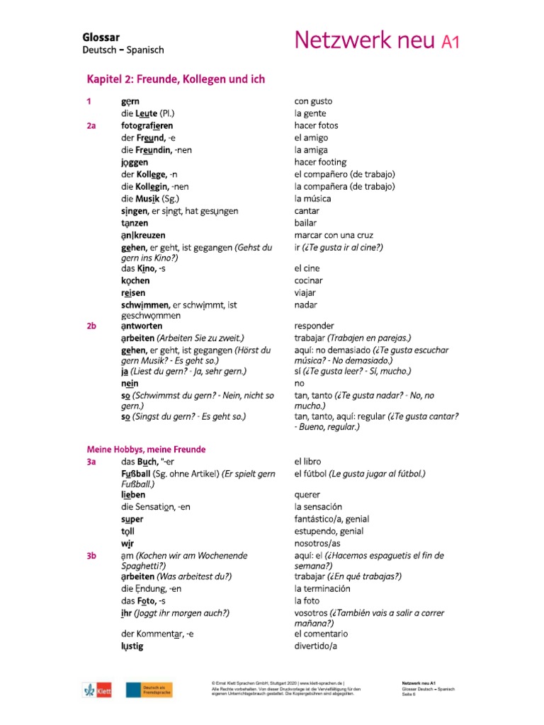 Netzwerk Neu A1.1 Glossar Kapitel 2 | PDF