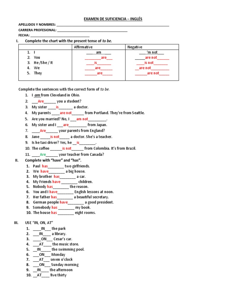 Examen de Suficiencia INGLES 1-1 | PDF | Linguistics