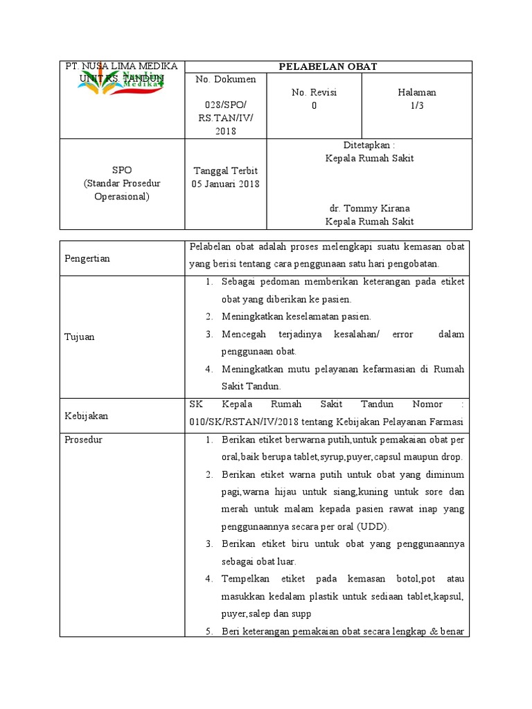 Spo Pelabelan Obat FIX | PDF | Kesehatan Holistik | Sains & Matematika