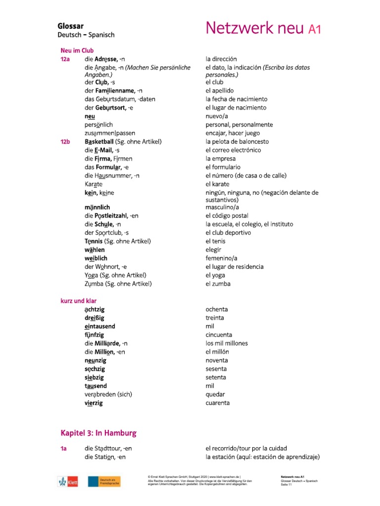 Netzwerk Neu A1.1 Glossar Kapitel 3 | PDF