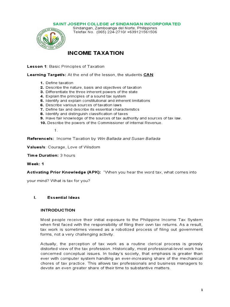 Income Taxation - Module | PDF | Taxes | Taxpayer