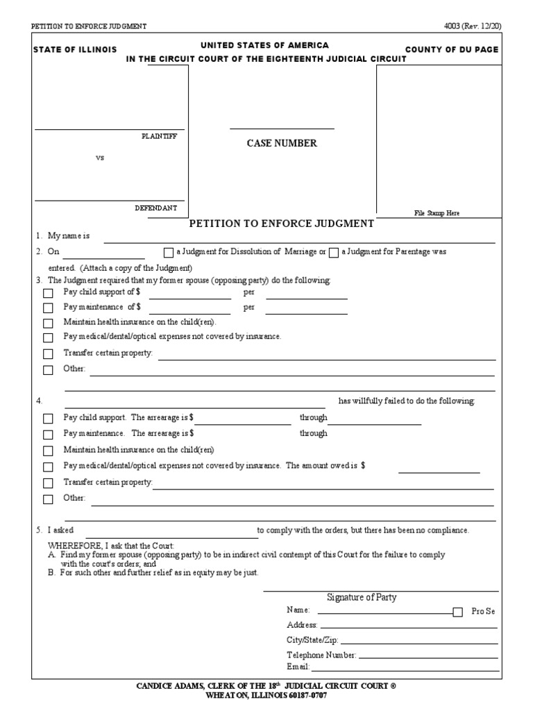 Petition To Enforce Judgment: Case Number | PDF | Child Support ...
