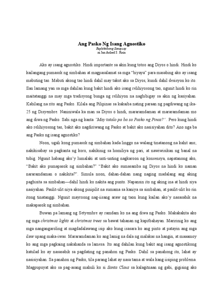 Replektibong Sanaysay | PDF