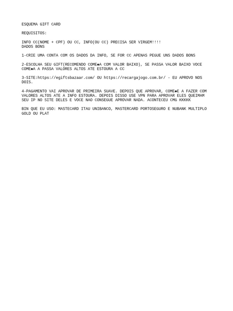 Esquema Gift Card 2021 | PDF