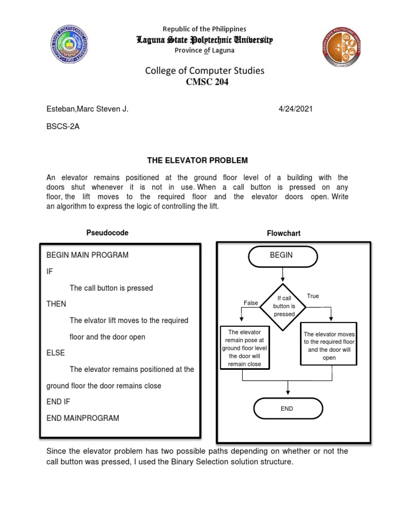 Elevator Problem Pseudocode and Flowchart | PDF