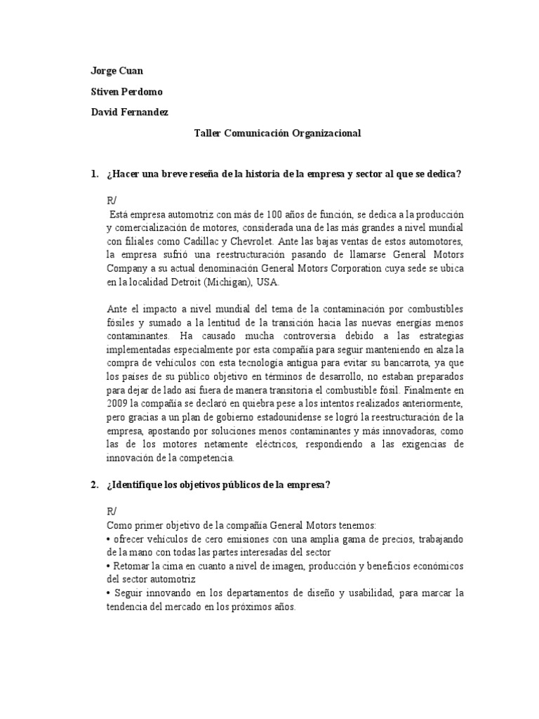 Diagnostico Comunicación Pdf Motores Generales Economias