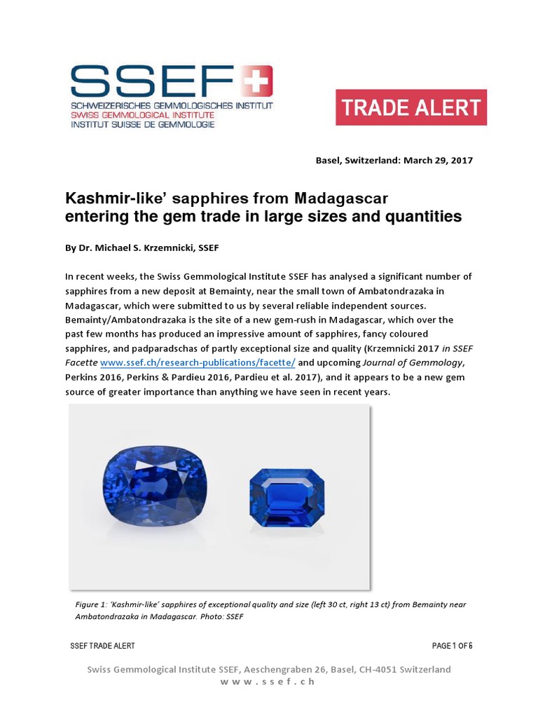 SSEF TRADE ALERT - Kashmir-Like Sapphires From Madagascar Entering The ...
