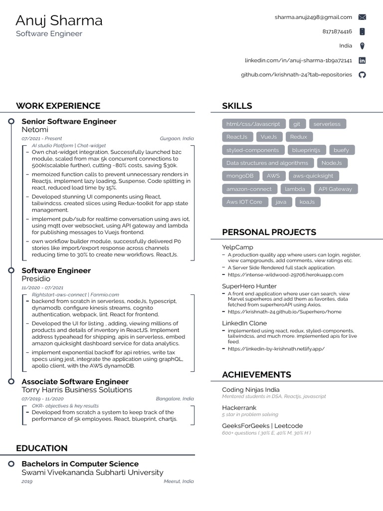 Anuj's Resume - PDF REACT JS LINES | PDF | Information Age | Software Engineering