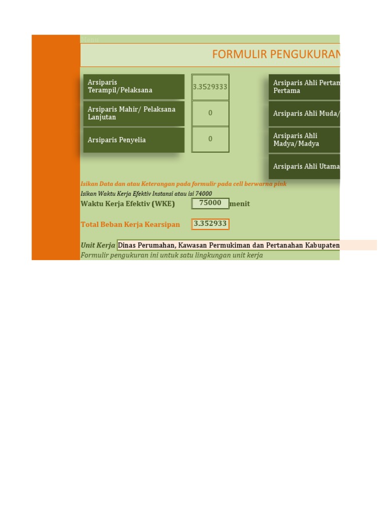 Form Pengukuran Beban Kerja Arsiparis Contoh Arpus-1 | PDF