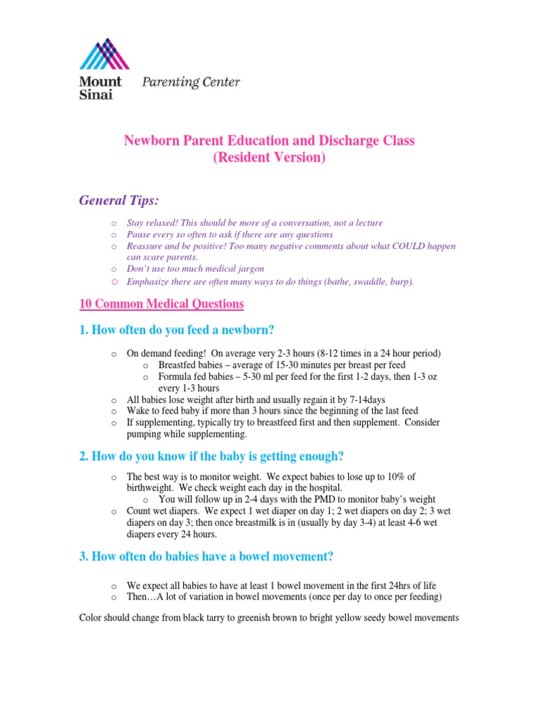 NEWBORN DISCHARGE - Provider-Handout | PDF | Breastfeeding | Sleep