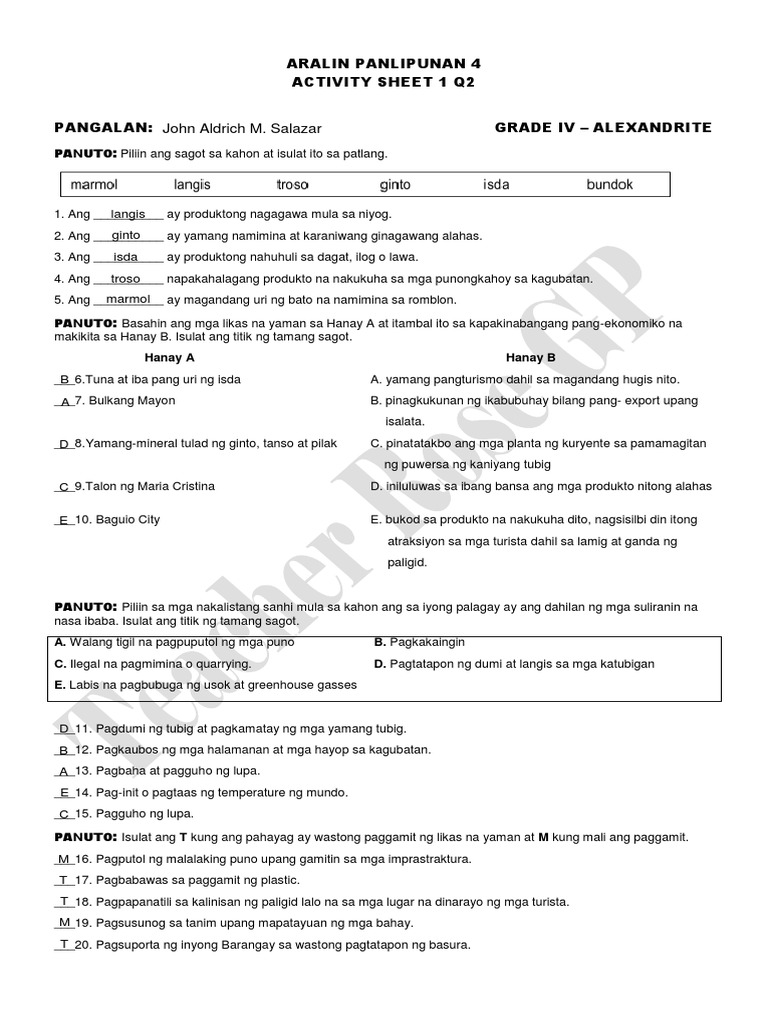 John Aldrich Salazar - AP 4 Activity Sheet 1 q2 | PDF