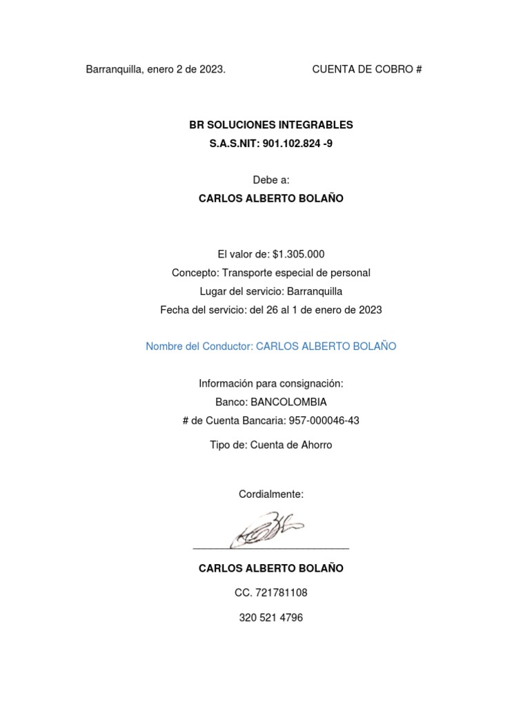 Formato Cuenta de Cobro | PDF