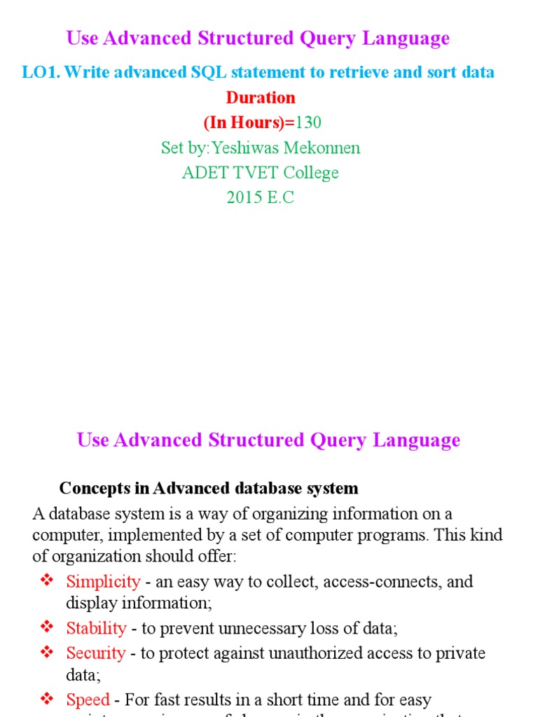 Use Advanced Structured Query Language | PDF Use Advanced Structured Query Language | PDF