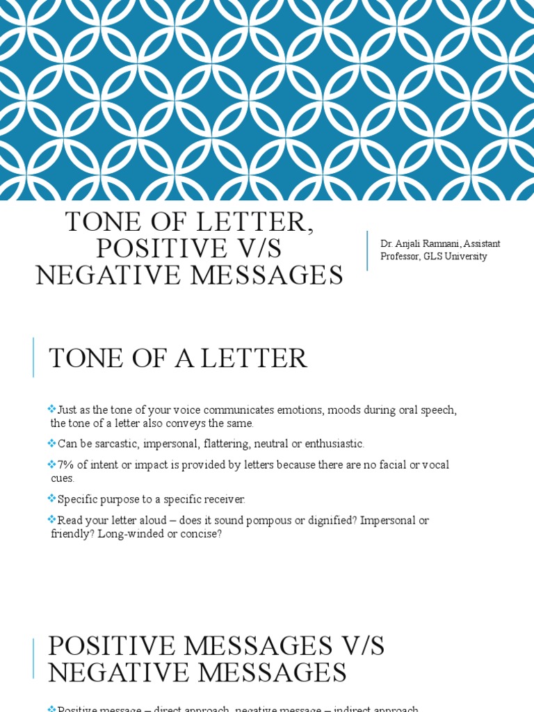 Tone of Letter, Positive Vs Negative Msgs | PDF | Communication | Human ...