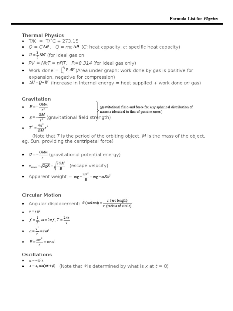 Summary Formula | PDF | Harmonic | Interference (Wave Propagation)