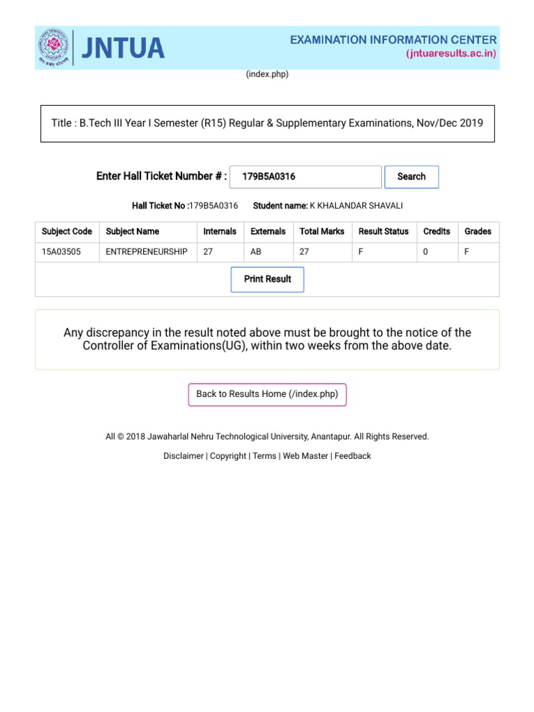 Welcome To JNTUA Official Results Portal | PDF