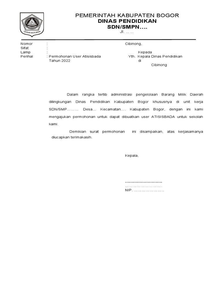 Contoh Surat Permohonan Acount Atisisbada | PDF