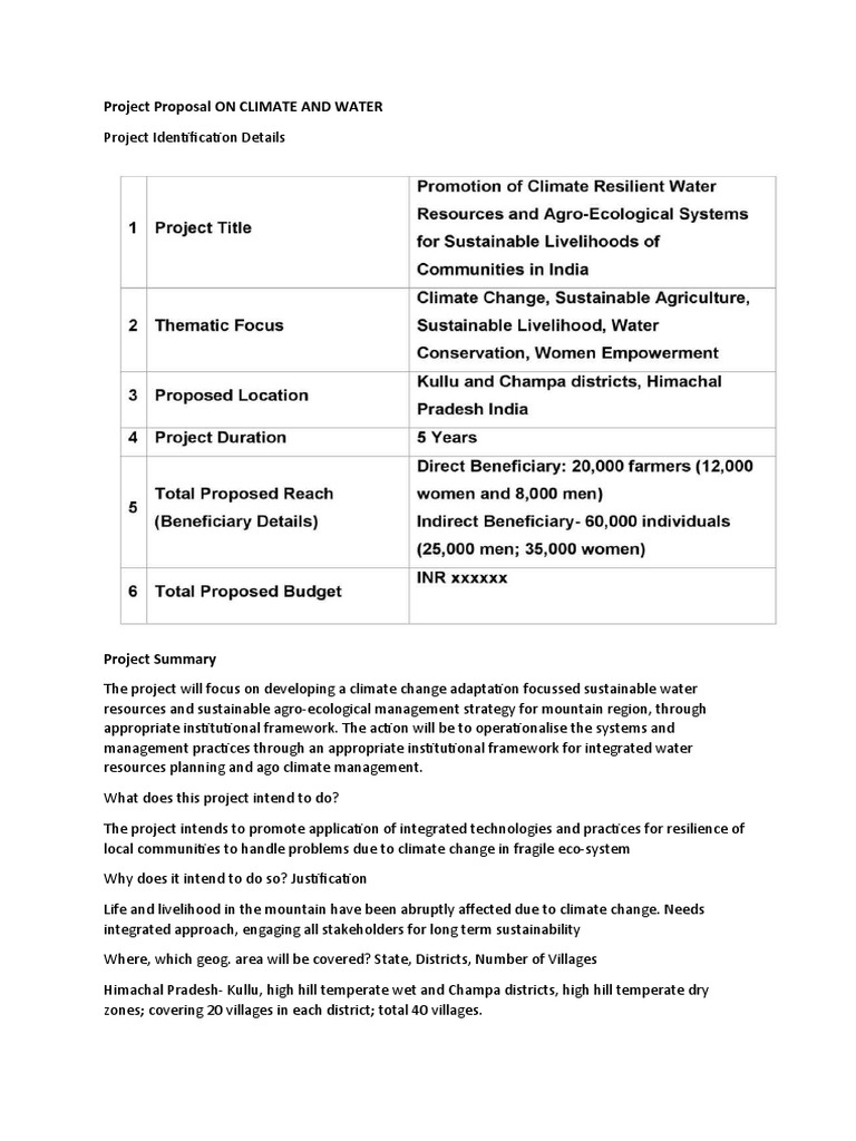 Project Proposal ON CLIMATE AND WATER | PDF | Agriculture | Climate ...