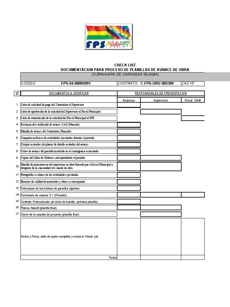 Check list Carpeta (Planillas) | PDF