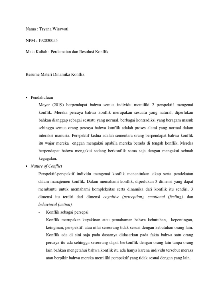 Perdamaian Dan Resolusi Konflik Tugas 1 | PDF