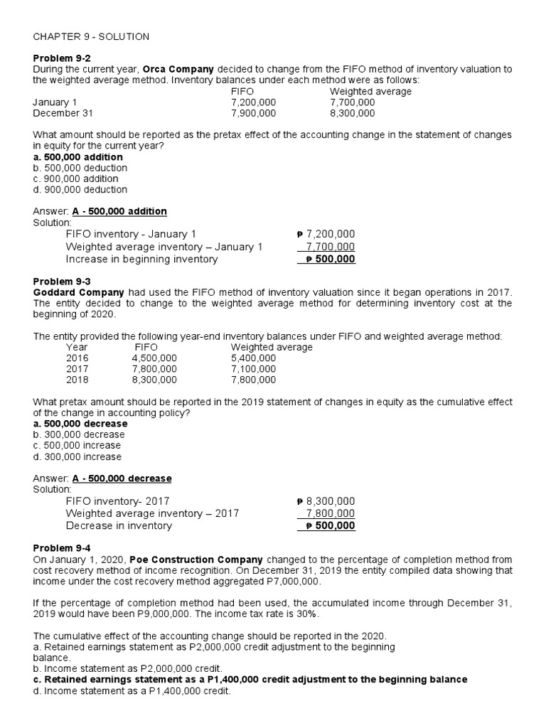 Accounting for Changes in Inventory Valuation Methods, Depreciation Errors, and Changes in ...