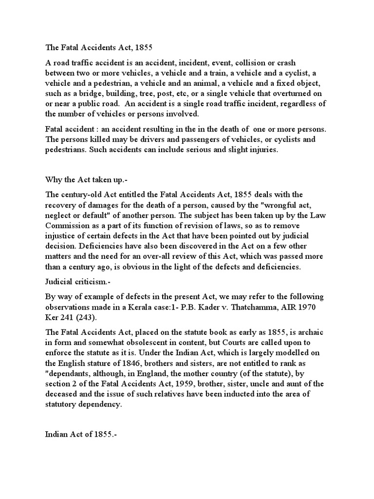 The Fatal Accidents Act | PDF | Damages | Traffic Collision