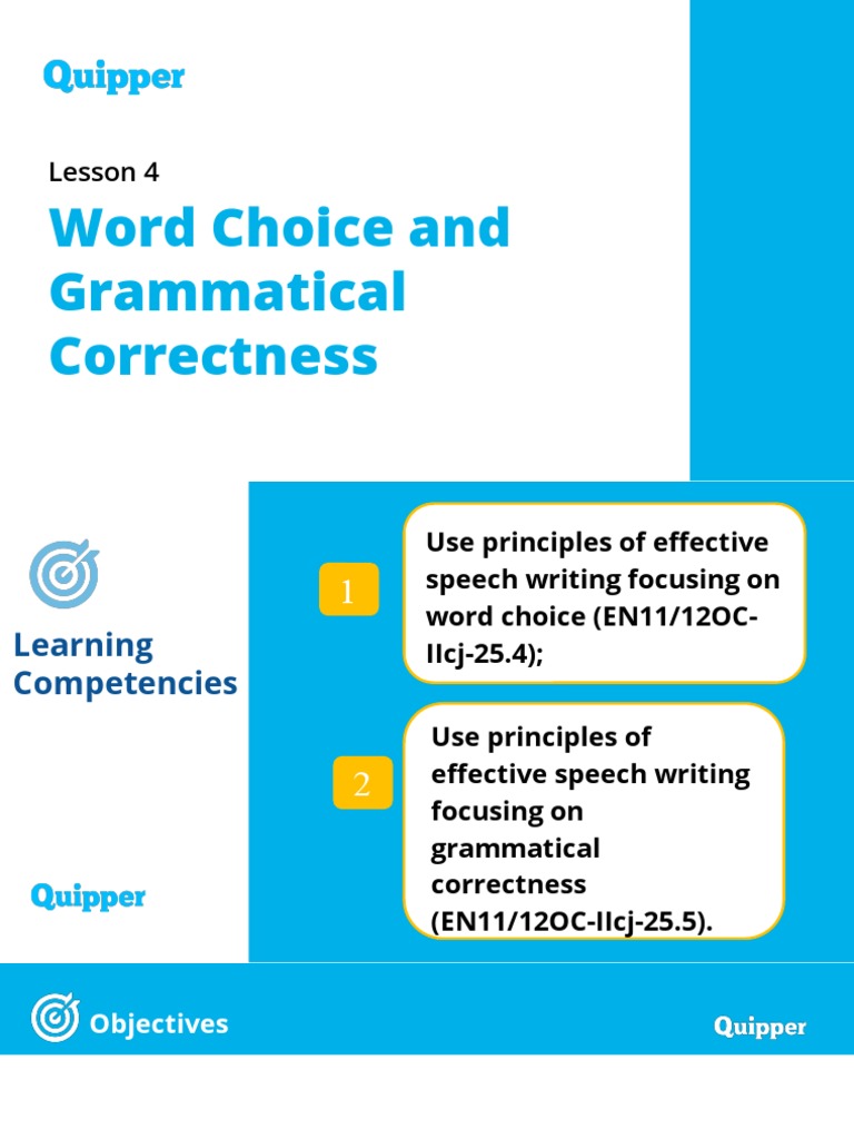 Oral Communication - Unit 11 - Lesson 4 - Word Choice and Grammatical Correctness | PDF ...