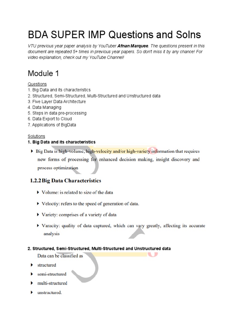 Bda Super Imp | PDF | Apache Hadoop | No Sql