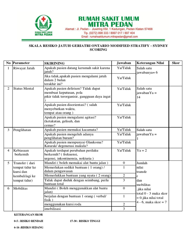 Form Risiko Jatuh Geriatri | PDF