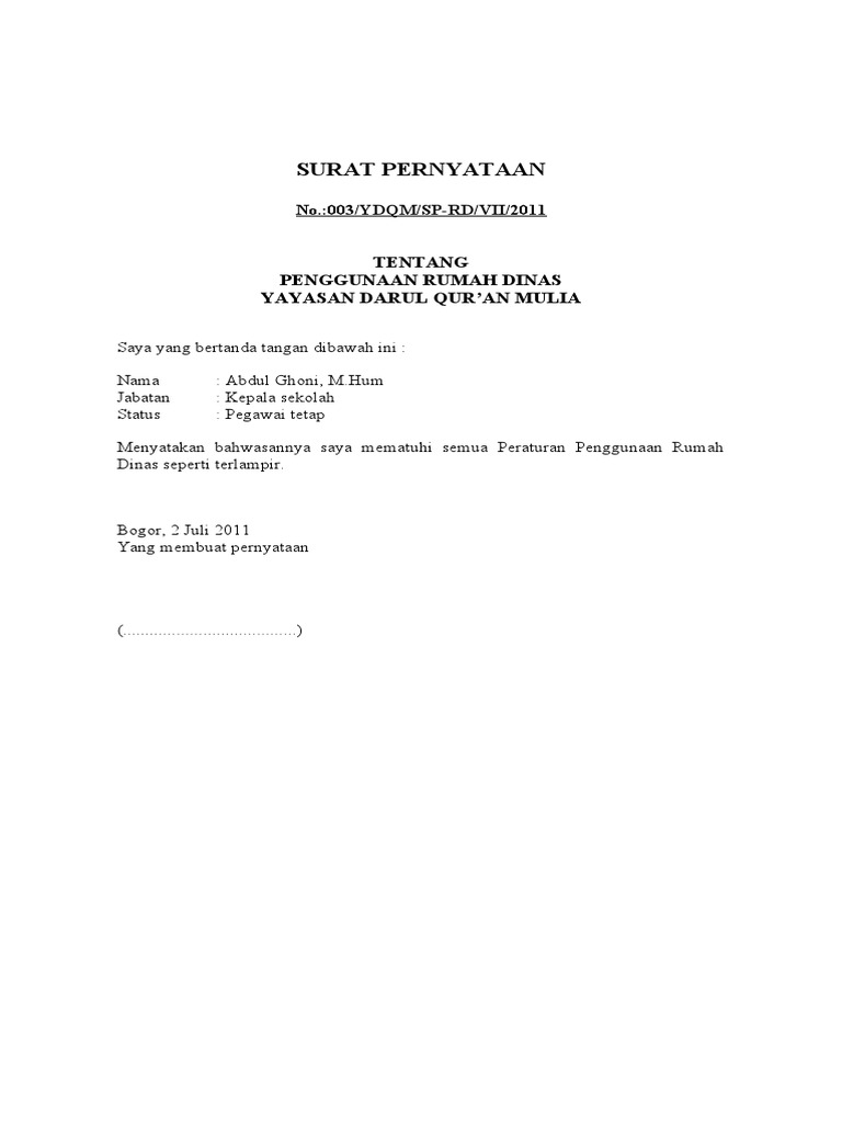 Contoh Surat Pernyataan | PDF
