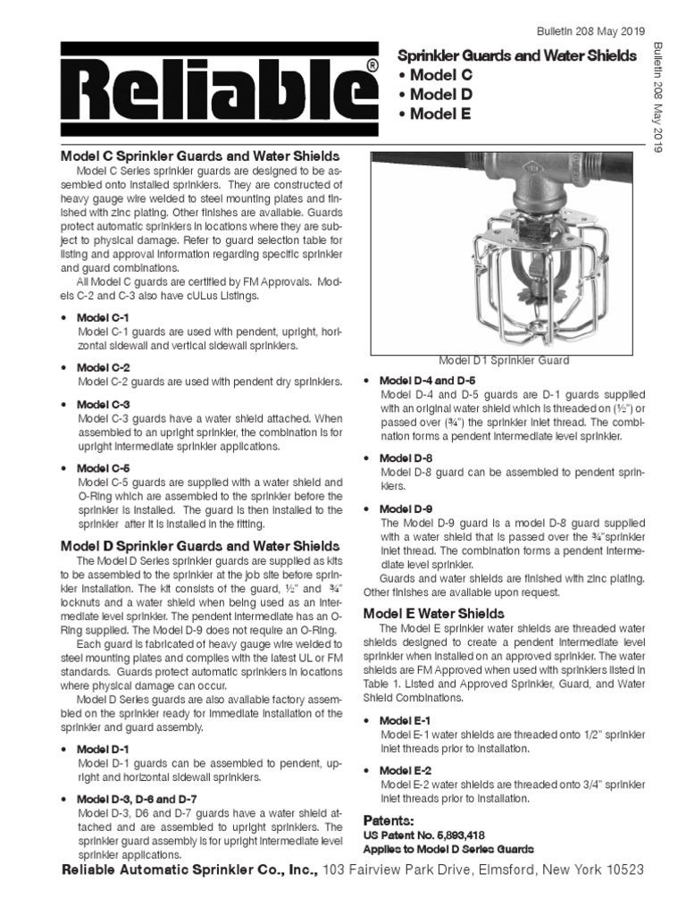Sprinkler Guards and Water Shields - Model C - Model D - Model E | PDF ...