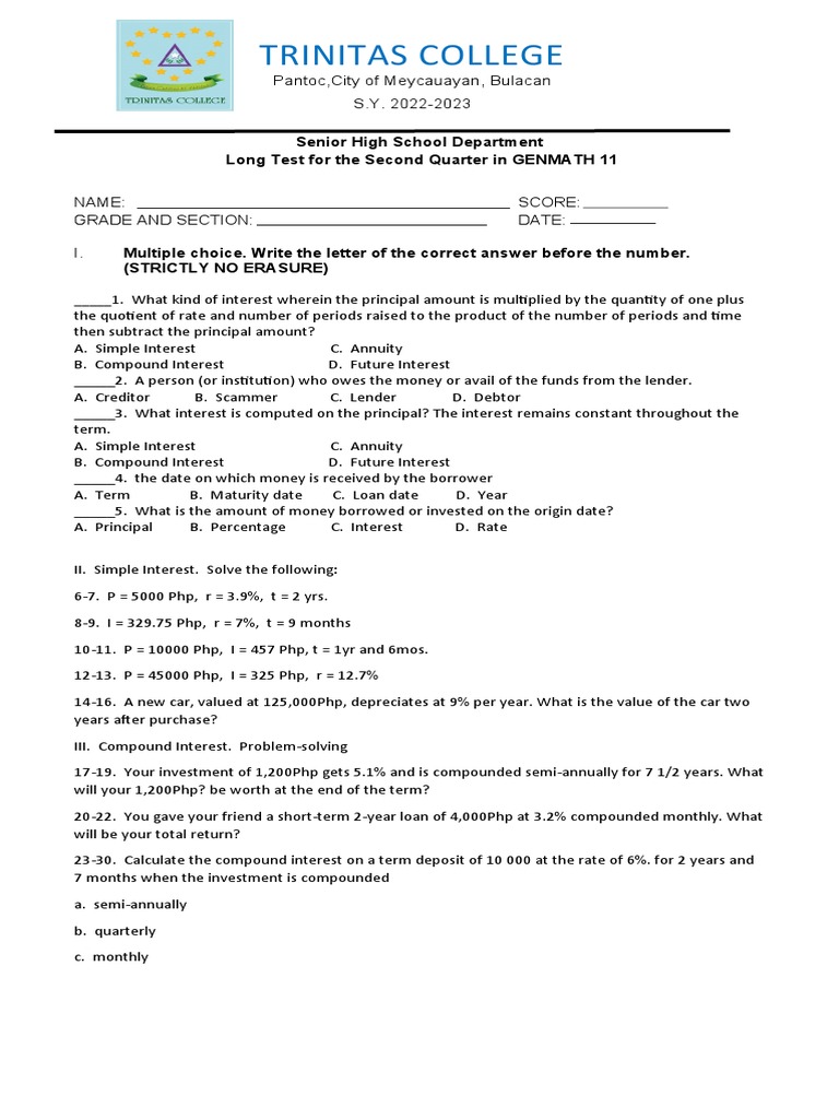 Gen Math LQ 2nd Quarter PDF | PDF | Interest | Compound Interest