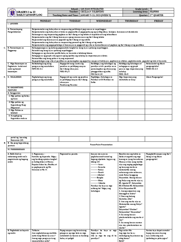 DLL - Filipino 6 - Q2 - W8 | PDF