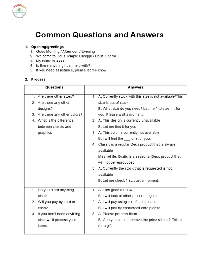 L2 Retail - Common Questions and Answers | PDF