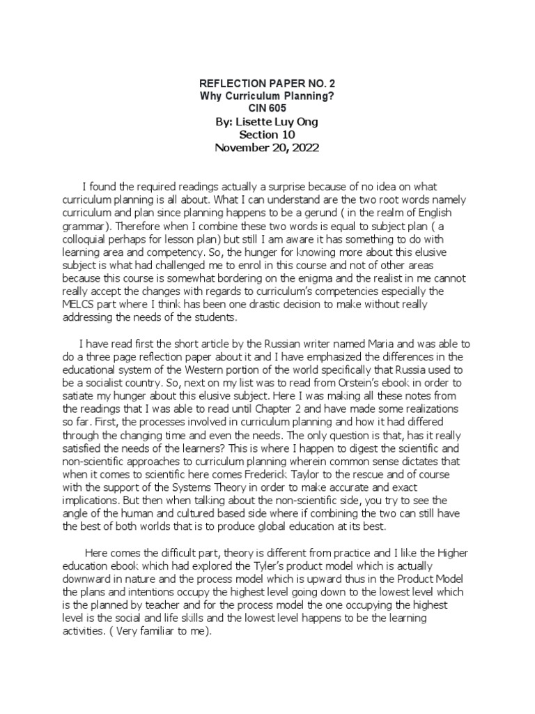 Why Curriculum Planning? Reflection on Limitations and Need for Reform ...