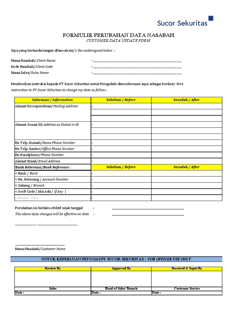 Formulir Perubahan Data Nasabah | PDF