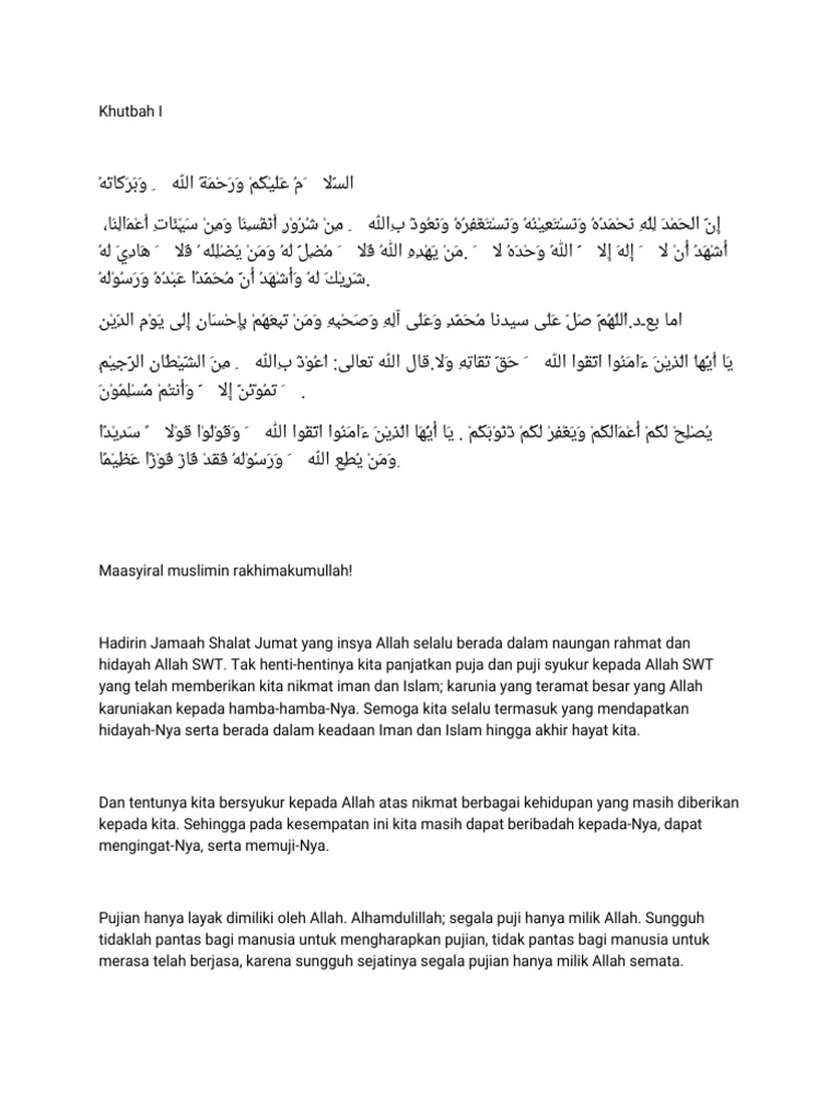 Khutbah Jumat1 Khutbah 2 | PDF