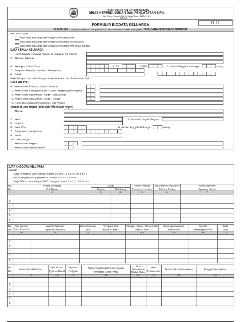 Formulir-Biodata F1subang | PDF