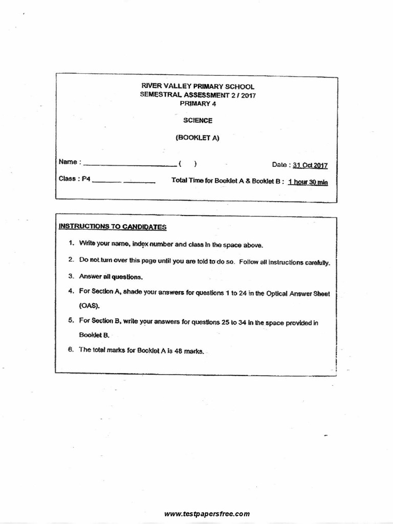 P4 Science SA2 2017 River Valley | PDF