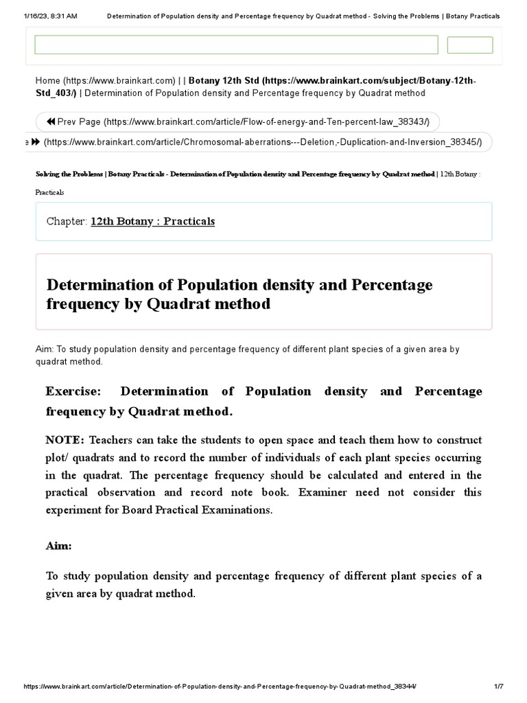 Determination of Population Density and Percentage Frequency by Quadrat Method - Solving The ...