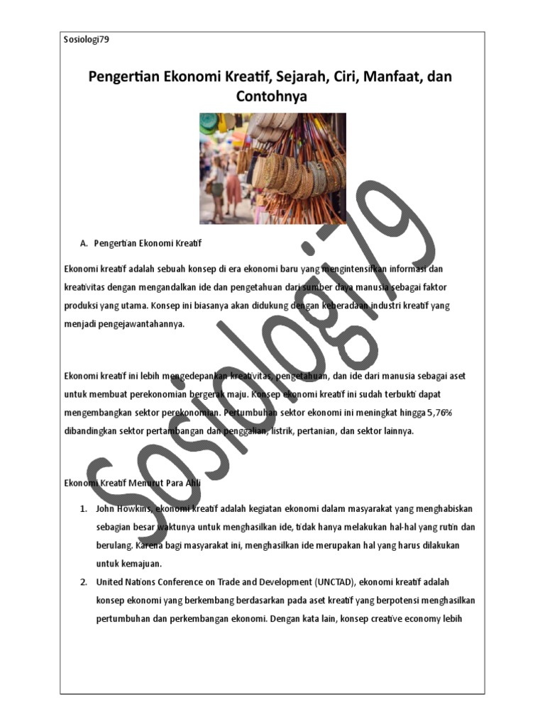 Pengertian Ekonomi Kreatif, Sejarah, Ciri, Manfaat, Dan Contohnya | PDF