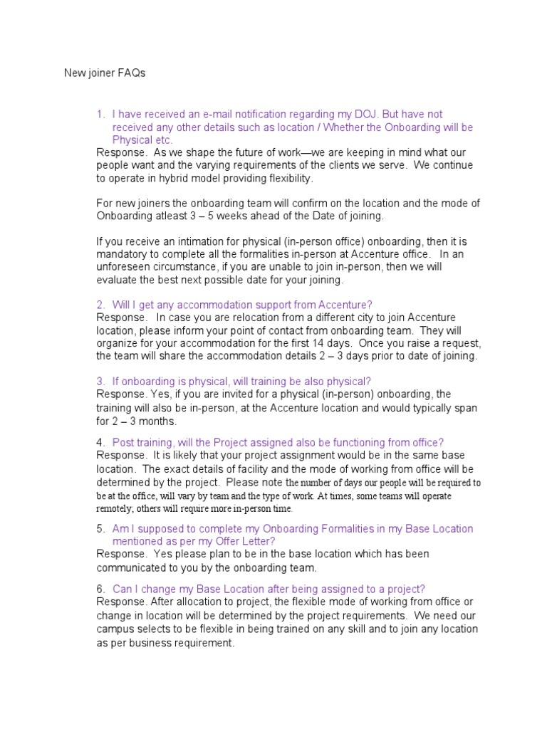 New Joiner Onboarding FAQs | PDF | Career & Growth | Business