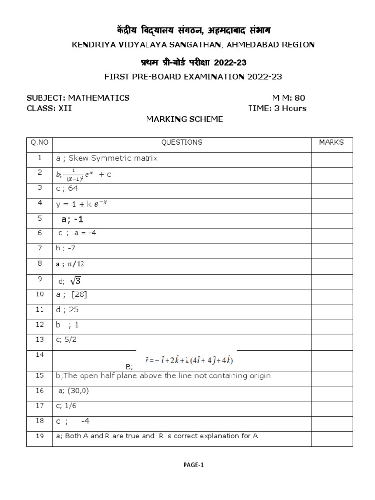 MS PB-1 Set 1 (A) Maths Xii | PDF | Theoretical Physics | Algebra
