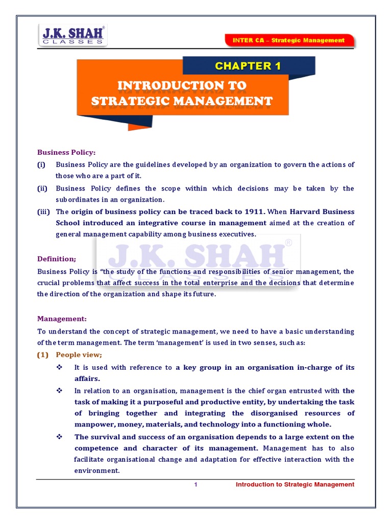 1 Introduction To Strategic Management Notes @mission CA Inter | PDF ...