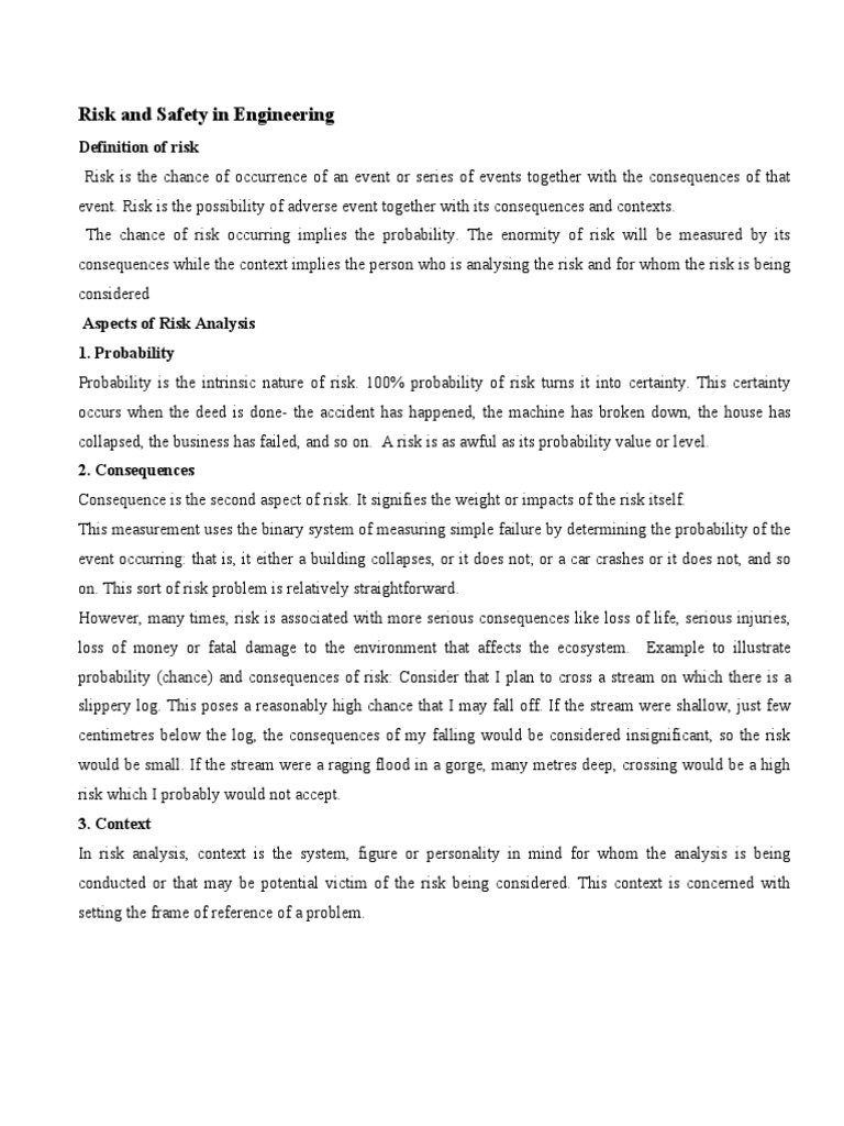 Risk and Safety in Engineering | PDF | Risk | Engineer