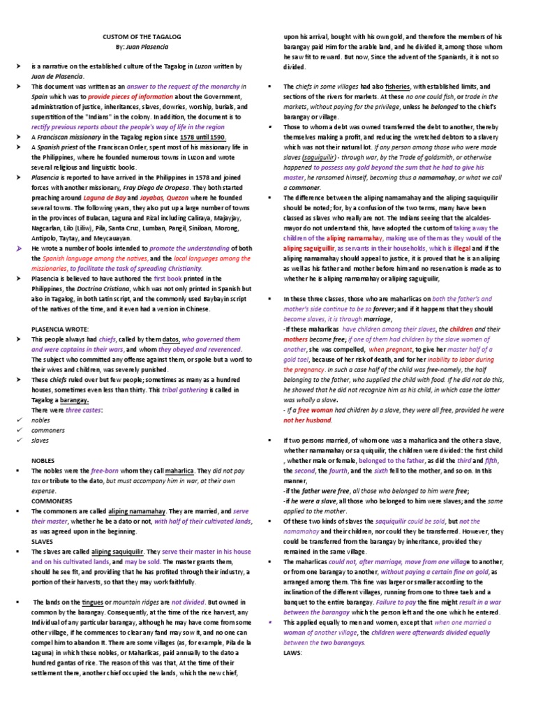 A Comprehensive Account of Tagalog Society and Customs in Sixteenth ...